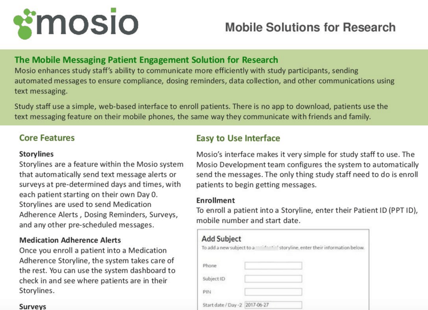 Mosio's Clinical Research Tools - Training Information for Sites